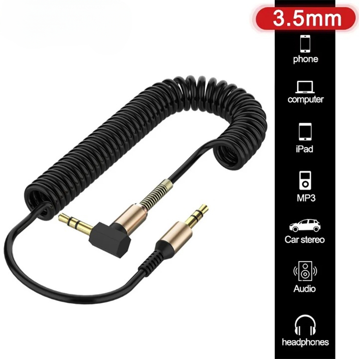 Jual Kabel Audio AUX 3.5mm Spring Spiral L Shape Jack 1.5M Male To Male ...