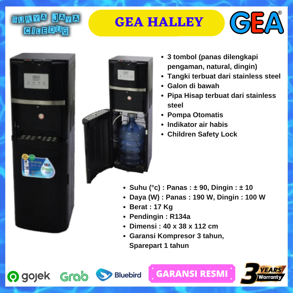 Jual DISPENSER GALON BAWAH GEA HALLEY LOW WATT 3 KRAN (COLD, NORMAL ...