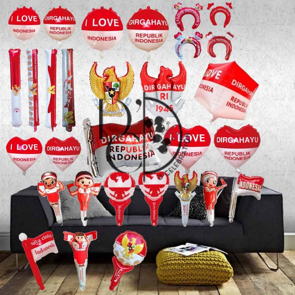 Jual Balon foil HUT RI/Foil bulat RI/Love RI/Pentungan Ri/Kubus/Bando ...
