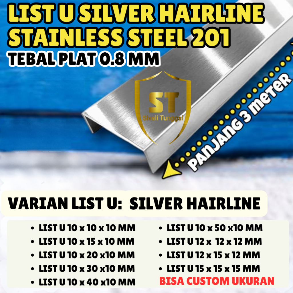 Jual LIST U HAIRLINE SILVER (GARIS) VARIAN 10MM -15MM TEBAL 0.8MM ...