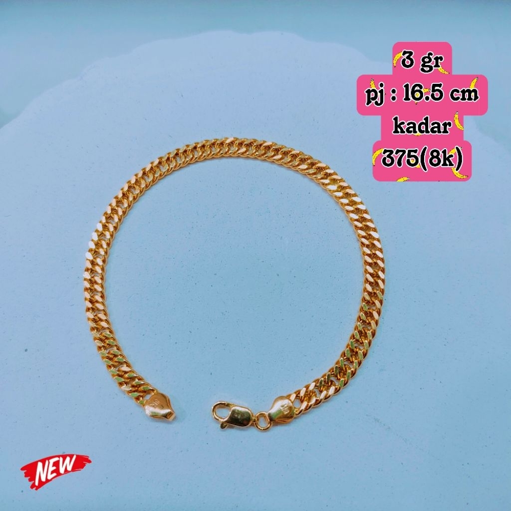 Jual gelang tangan model rantai hollow (susun sirih) emas kadar 375(8k ...