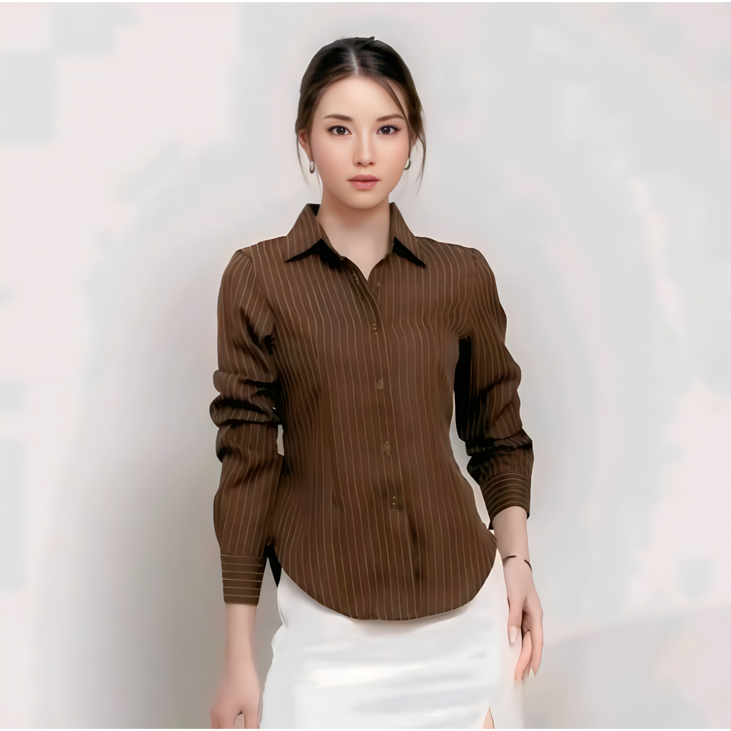 Jual Kemeja Wanita Press Body Luna Stripe – Slimfit Formal Motif Salur Lengan Panjang Terbaru ...
