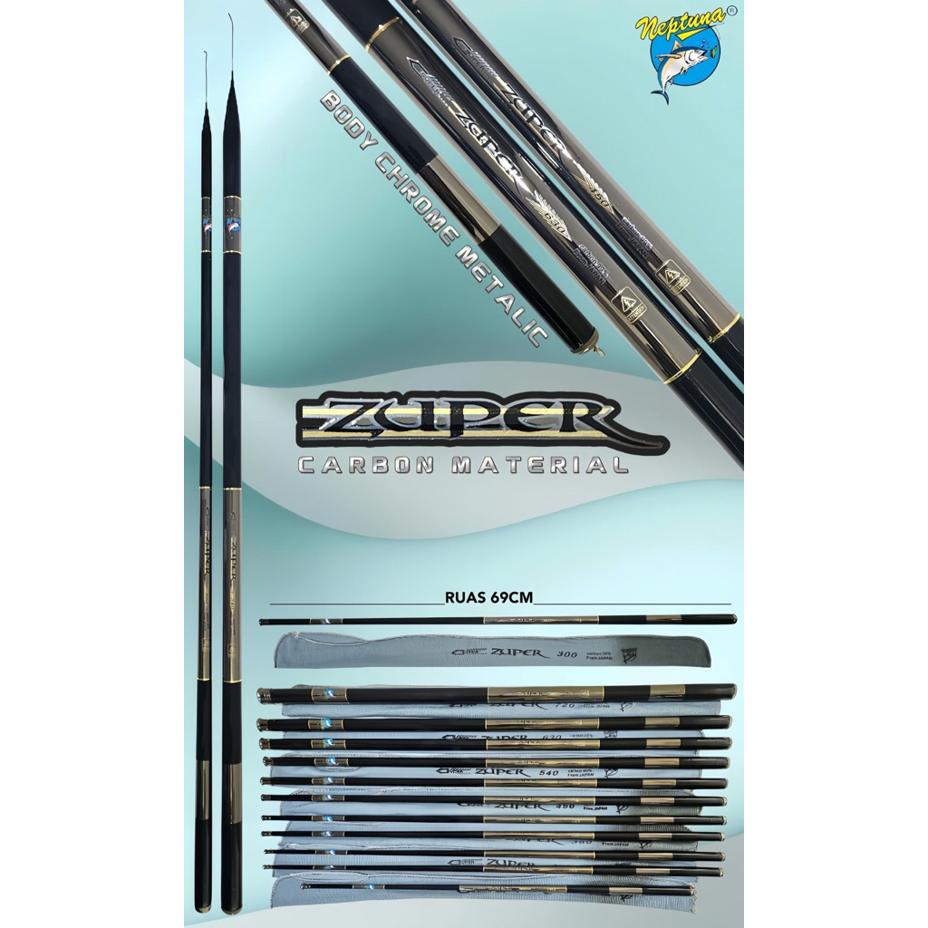 Jual Joran NEPTUNA ZUPER | Carbon | Body Chrome Metalic | Shopee Indonesia