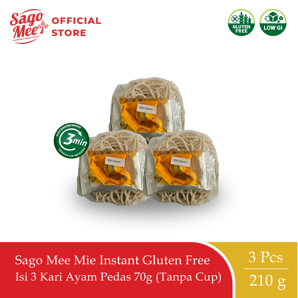 Jual Sago Mee Gluten Free Mie Instan Rasa Kari Ayam Pedas 70g Triple ...