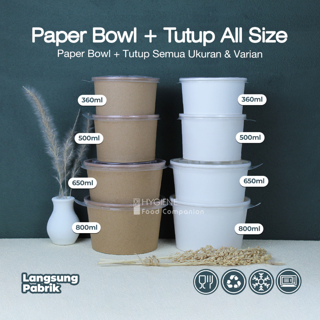 Jual PAPER BOWL ALL SIZE + TUTUP / MANGKUK KERTAS / WADAH KERTAS TEBAL ...