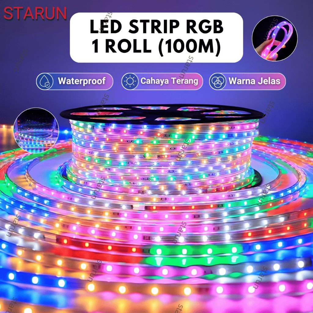 Jual Lampu strip merah putih warna warni 1Roll 100 Meter/Led strip Rgb ...