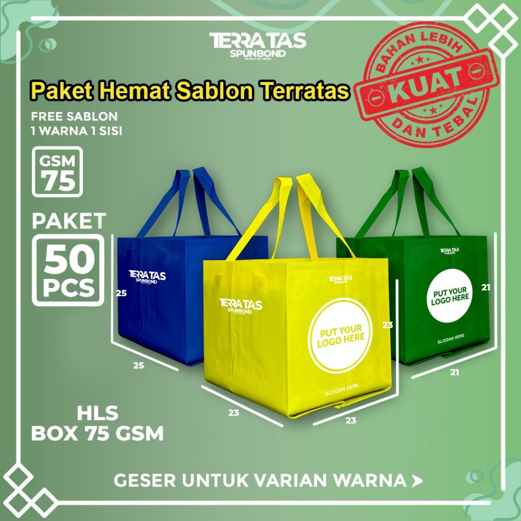 Jual Paket 50 Pcs Sablon + Tas Box 75 GSM Spunbond Goodie Bag Souvenir ...