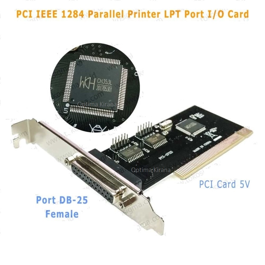 Jual PCI IEEE 1284 Parallel Printer LPT DB25 DB-25 female Port I/O 5V ...