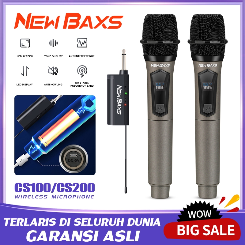 Jual NEW BAXS Mic wireless 2 mic murah CS100/CS200 Wireless Microphone ...