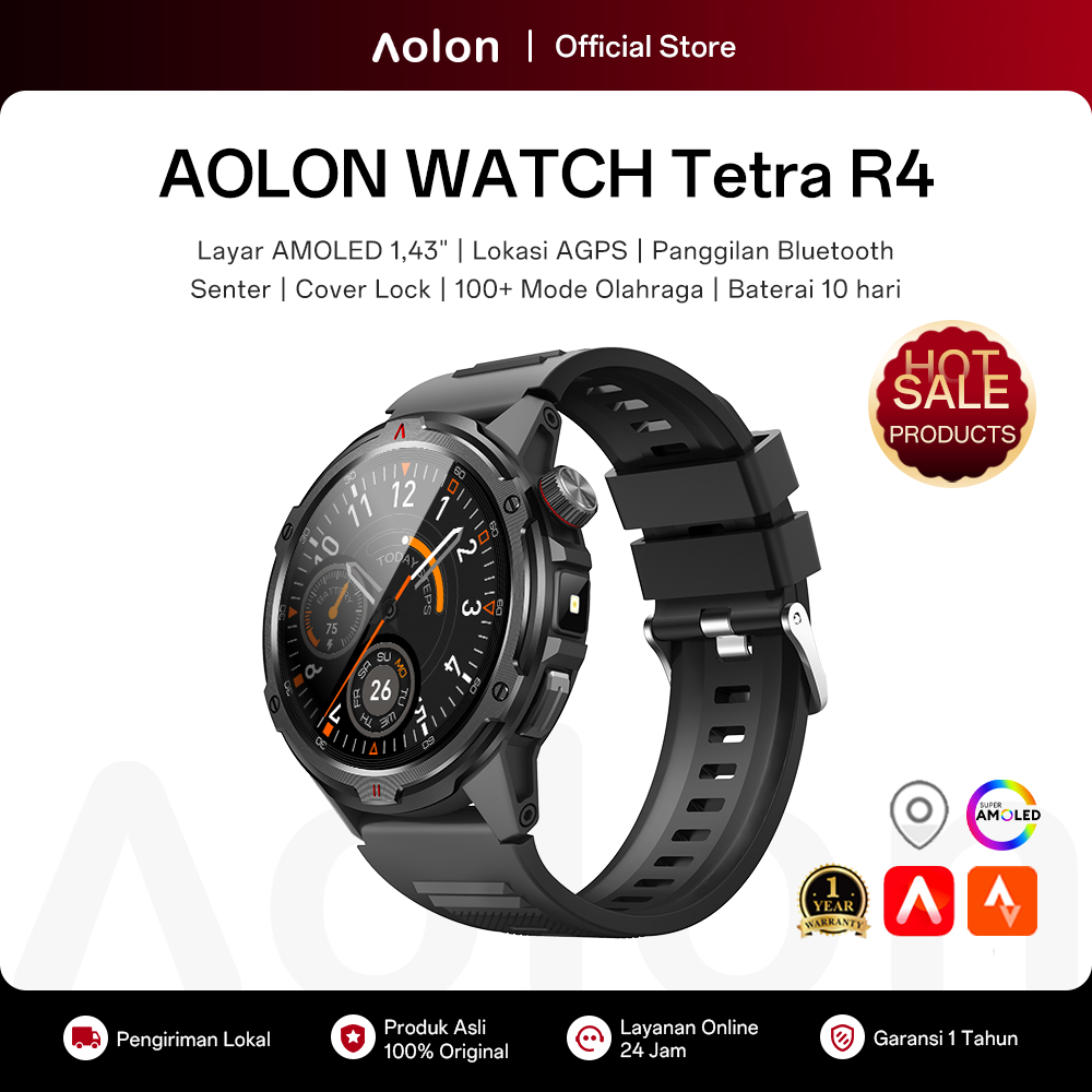 Jual [Garansi 1 Tahun] Aolon Tetra R4 Smartwatch Amoled AOD Cover Lock ...