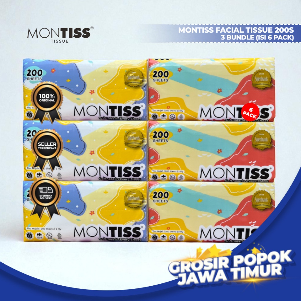 Jual Montiss 200 Sheet 2 Ply Facial Tissue (6 PACK) | Shopee Indonesia