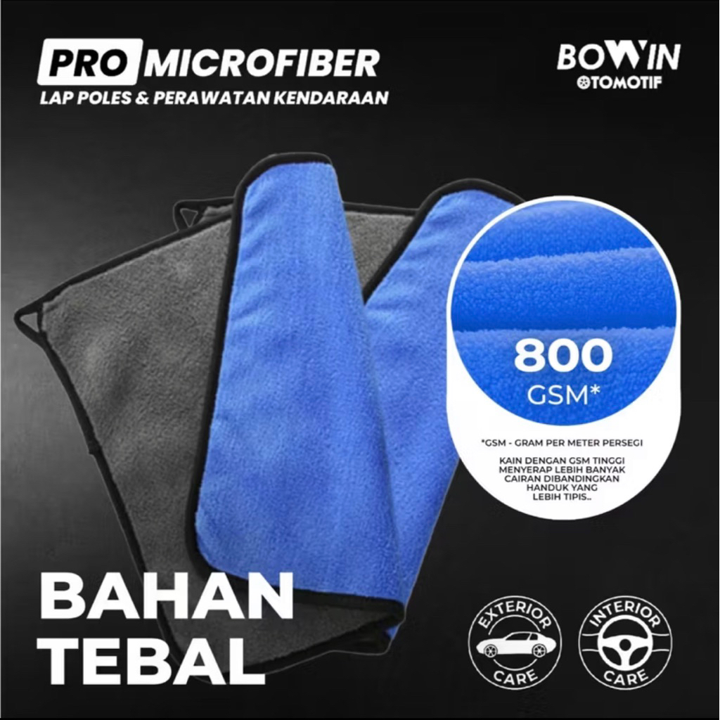 Jual BOWIN KAIN LAP MICROFIBER PRO 800GSM (Lap Polish & Detailing ...