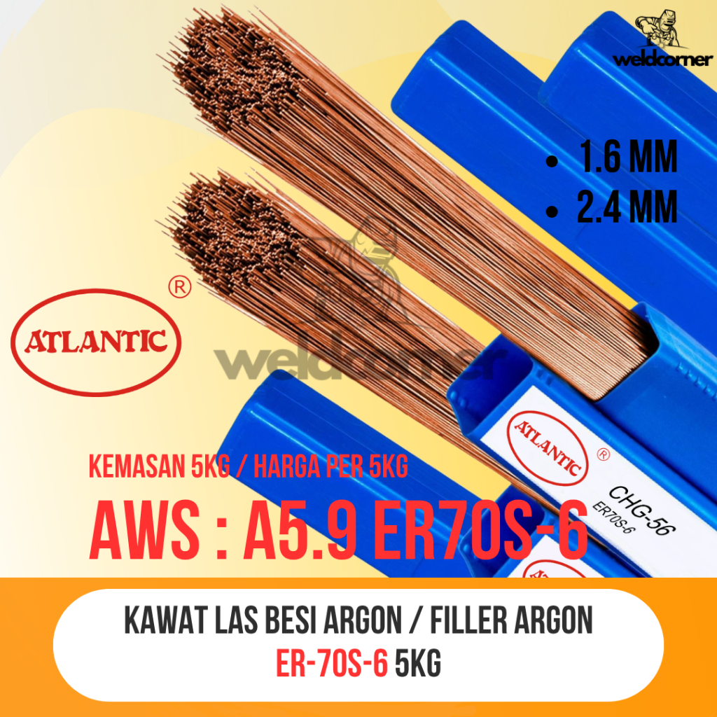 Jual KAWAT LAS ARGON 5KG (1.6MM 2.4MM) / FILLER ARGON ER70S-6 1,6 2,4 ...