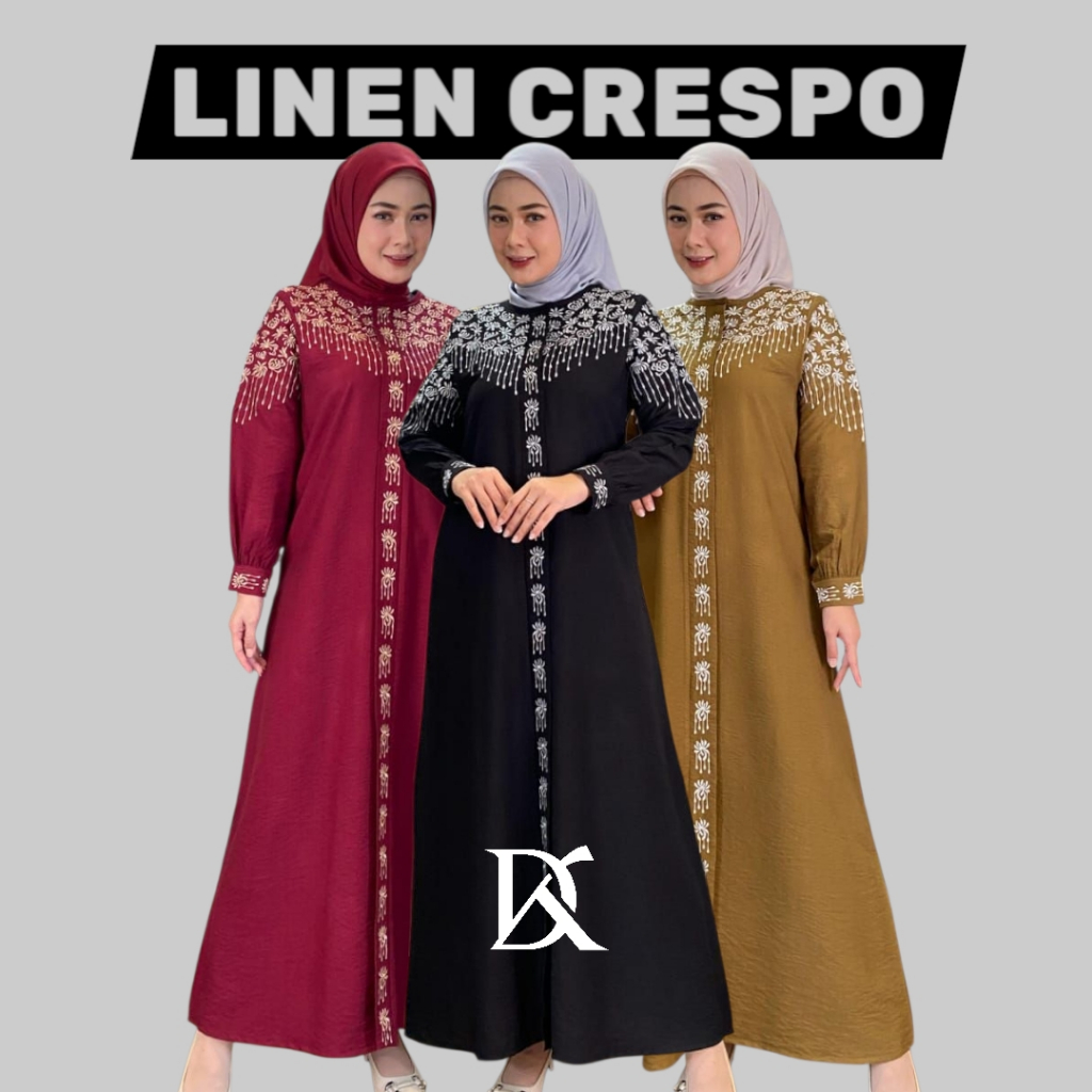 Jual dungkan.id Tiara Series Gamis Bordir Timbul Bahan Linen Crespo ...