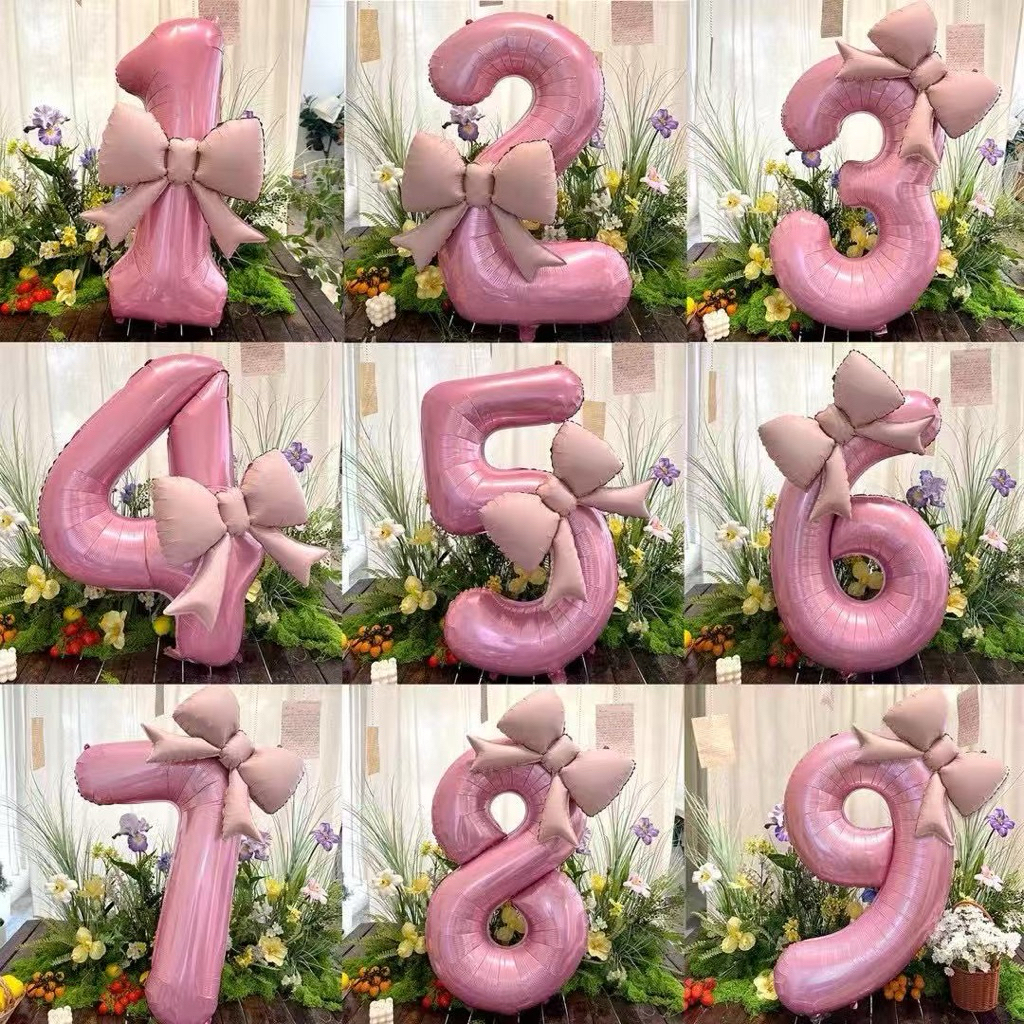 Jual Paket balon angka JUMBO 100 cm soft PINK pita bow tie | Shopee ...