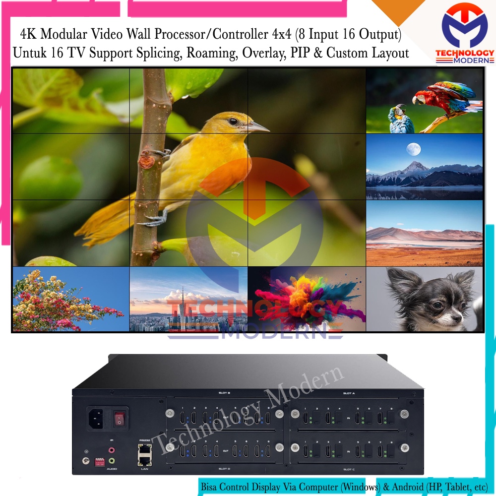 Jual 4K Modular Video Wall Processor/Controller 4x4 (8 Input 16 Output) With Computer & Android ...