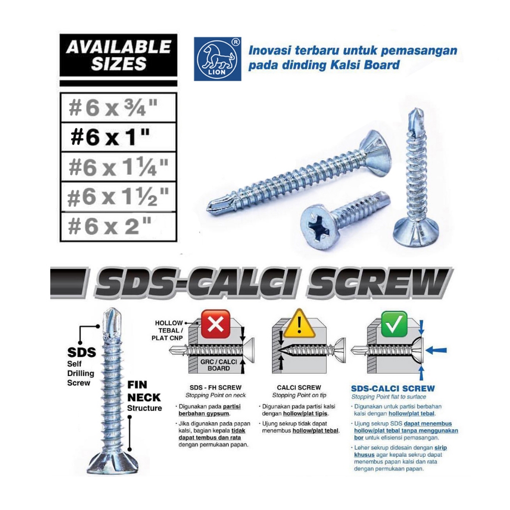 Jual x100pcs #6x1'' Sekrup GRC SDS #6x25 kalsiboard Calci Screw ...
