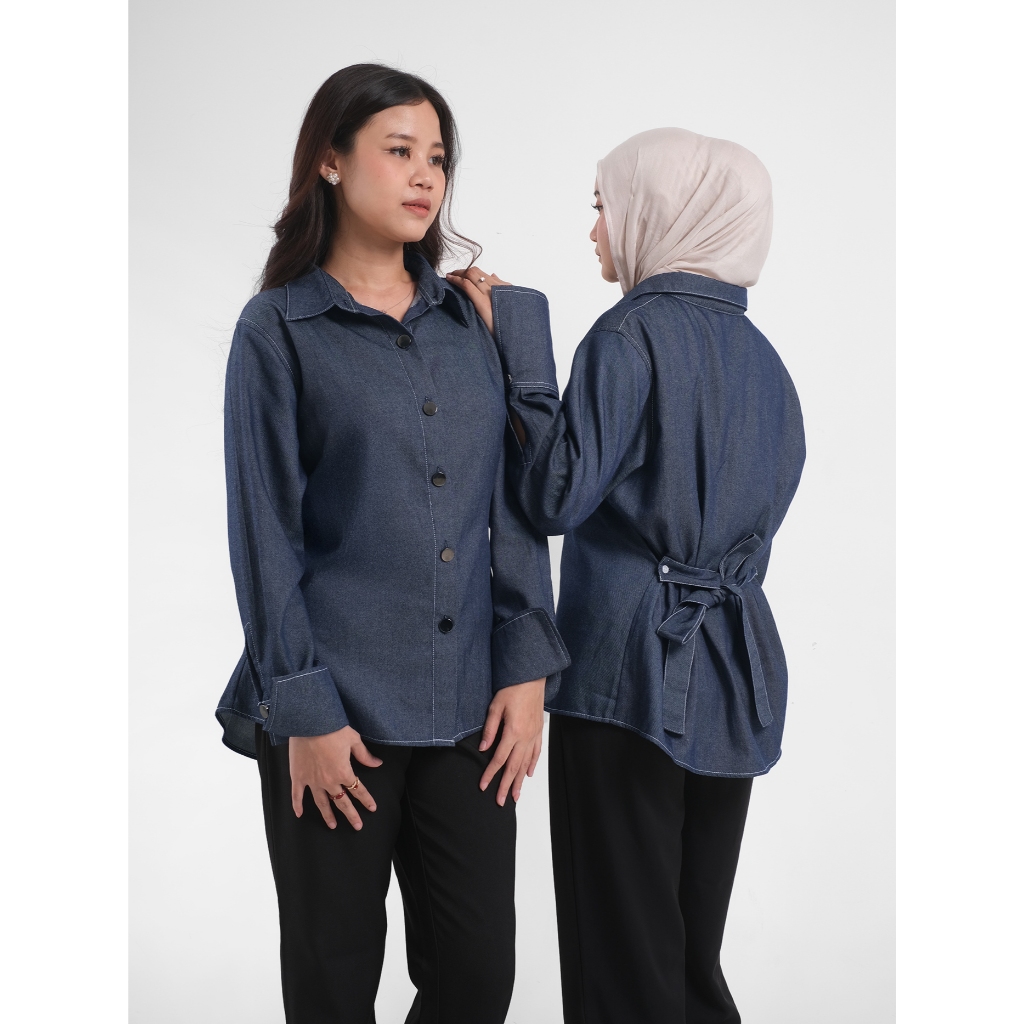 Jual HAMIRA - Sora Kemeja Denim Wanita | Atasan Wanita | Denim Top ...