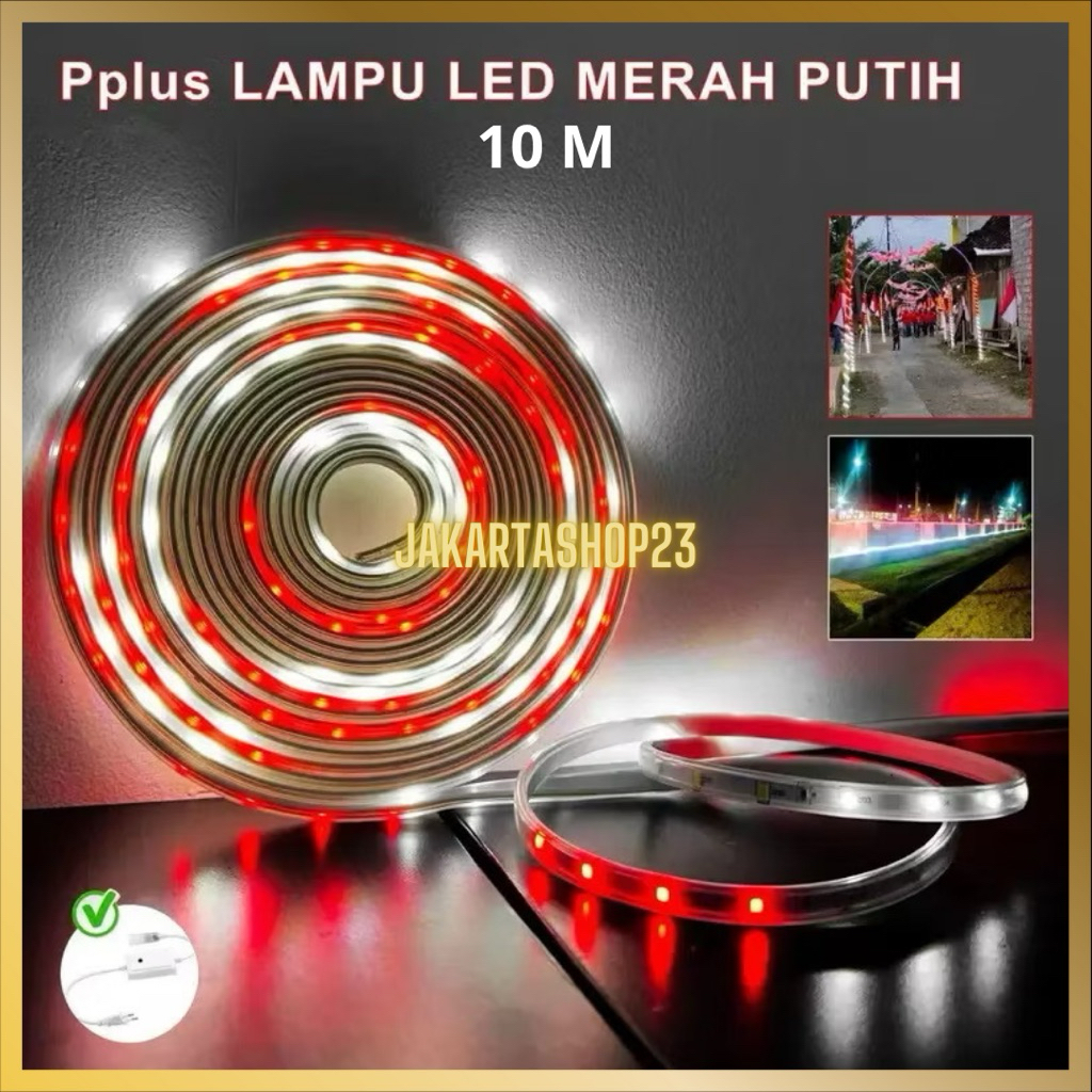 Jual Lampu LED Strip Outdoor Merah Putih 10Meter Termasuk Adaptor 220V ...