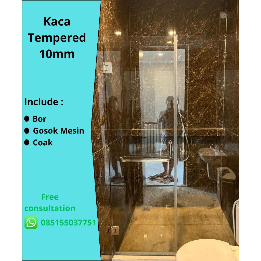 Jual Shower Lurus Pembatas Kamar Mandi Kaca Tempered 10mm Frameless ...