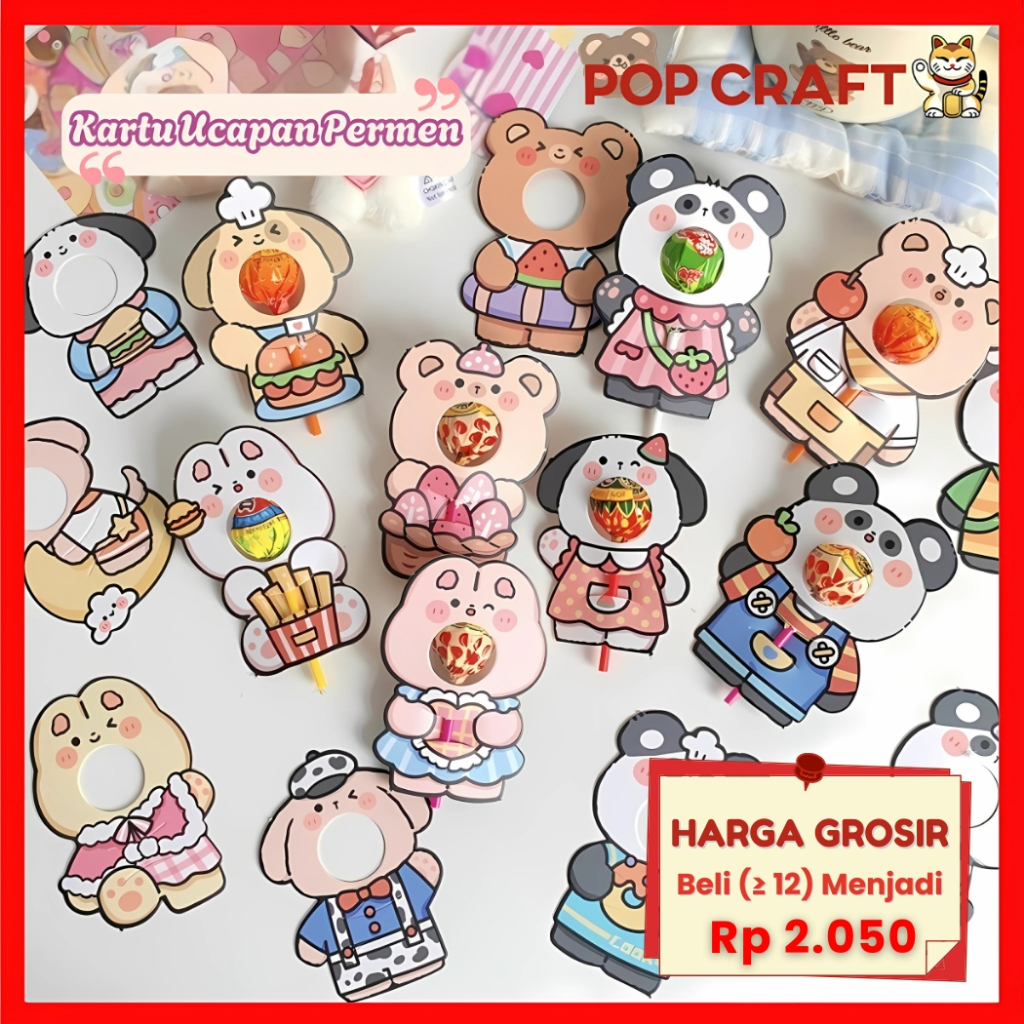 Jual PC 6 Pcs Greeting Card Kartu Ucapan Gift Kertas Permen Karakter ...