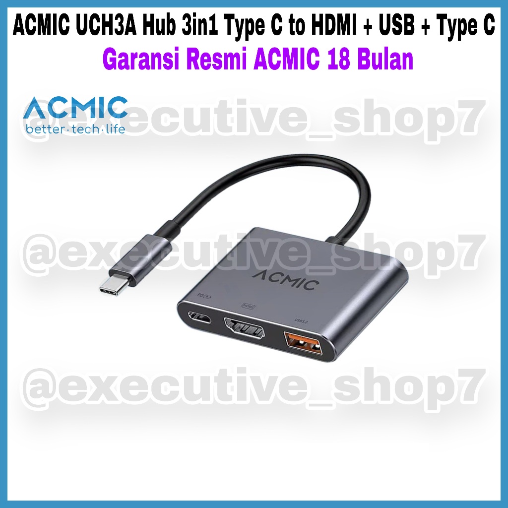 Jual ACMIC UCH3A Hub 3in1 Type C to HDMI + USB + Type C - Garansi Resmi ...