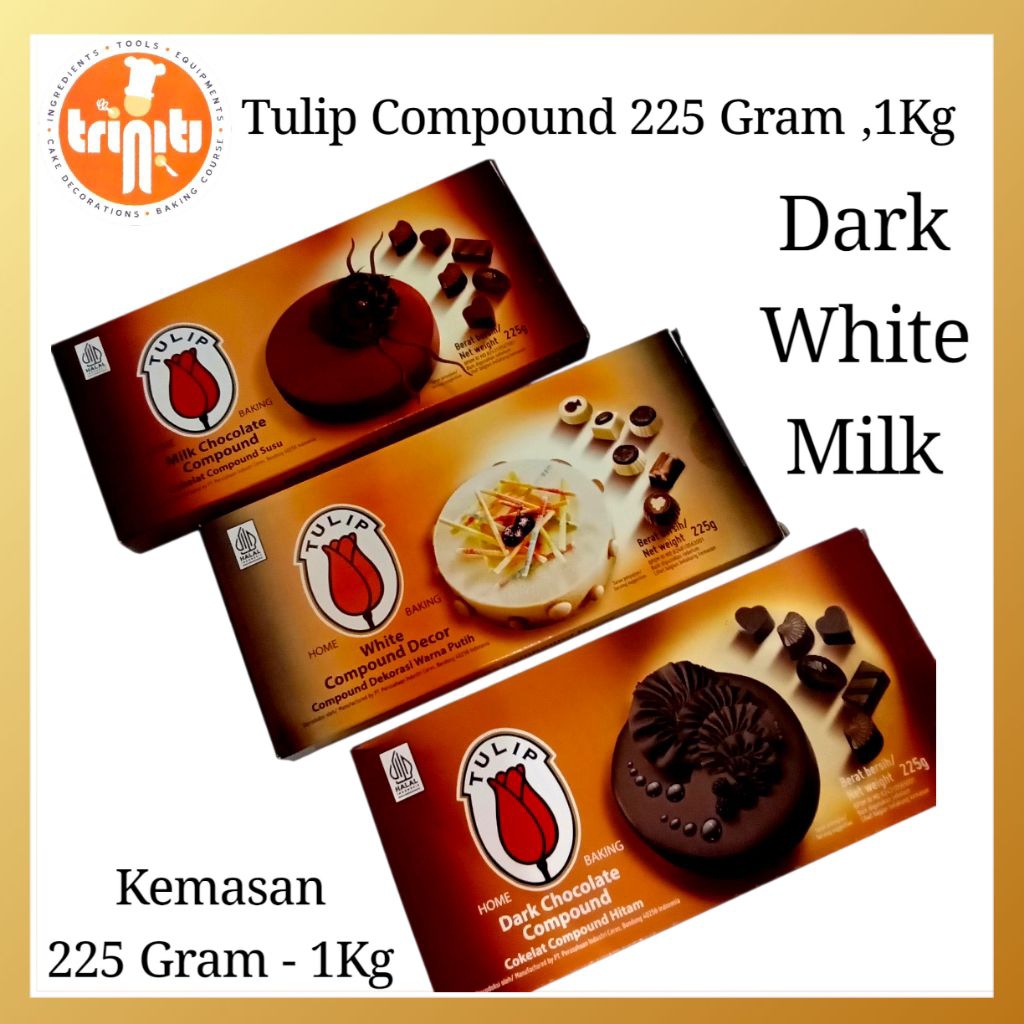 Jual Coklat Tulip Compound Dark, White, Milk 225gr ,1kg - Coklat Blok ...