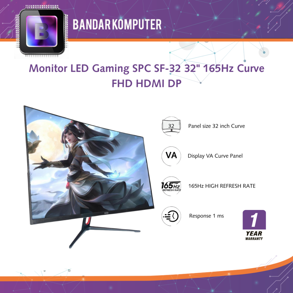 Jual Monitor LED Gaming SPC SF-32 32" 165Hz Curve FHD HDMI DP | Shopee ...