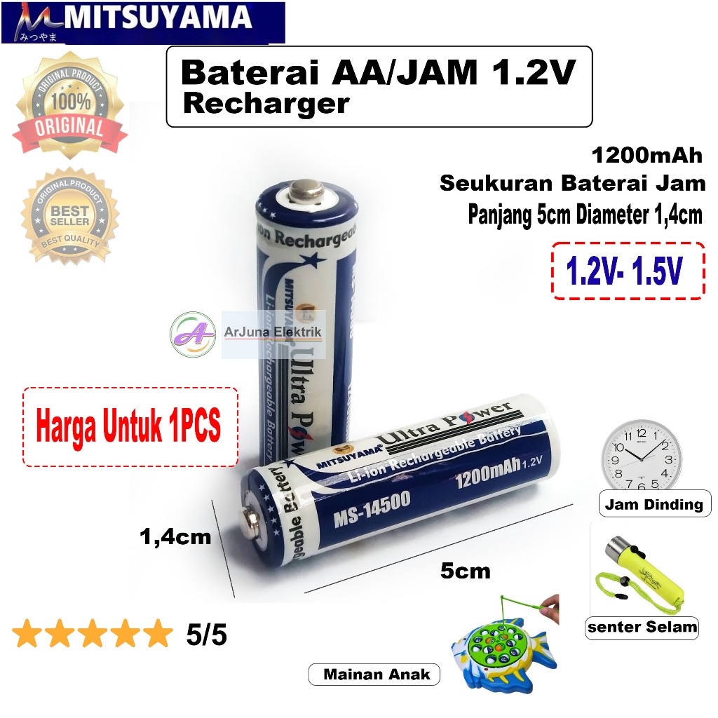 Jual BATERAI RECHARGER AA / Baterai Jam 1.2V dan 3,7V Mitsuyama. BARU ...