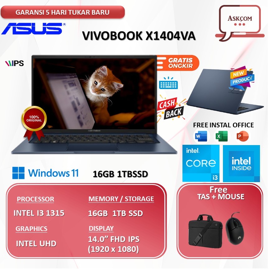 Jual ASUS VIVOBOOK 14 X1404VA Core i3 Gen 13 Intel Core i3 1315U 16GB ...