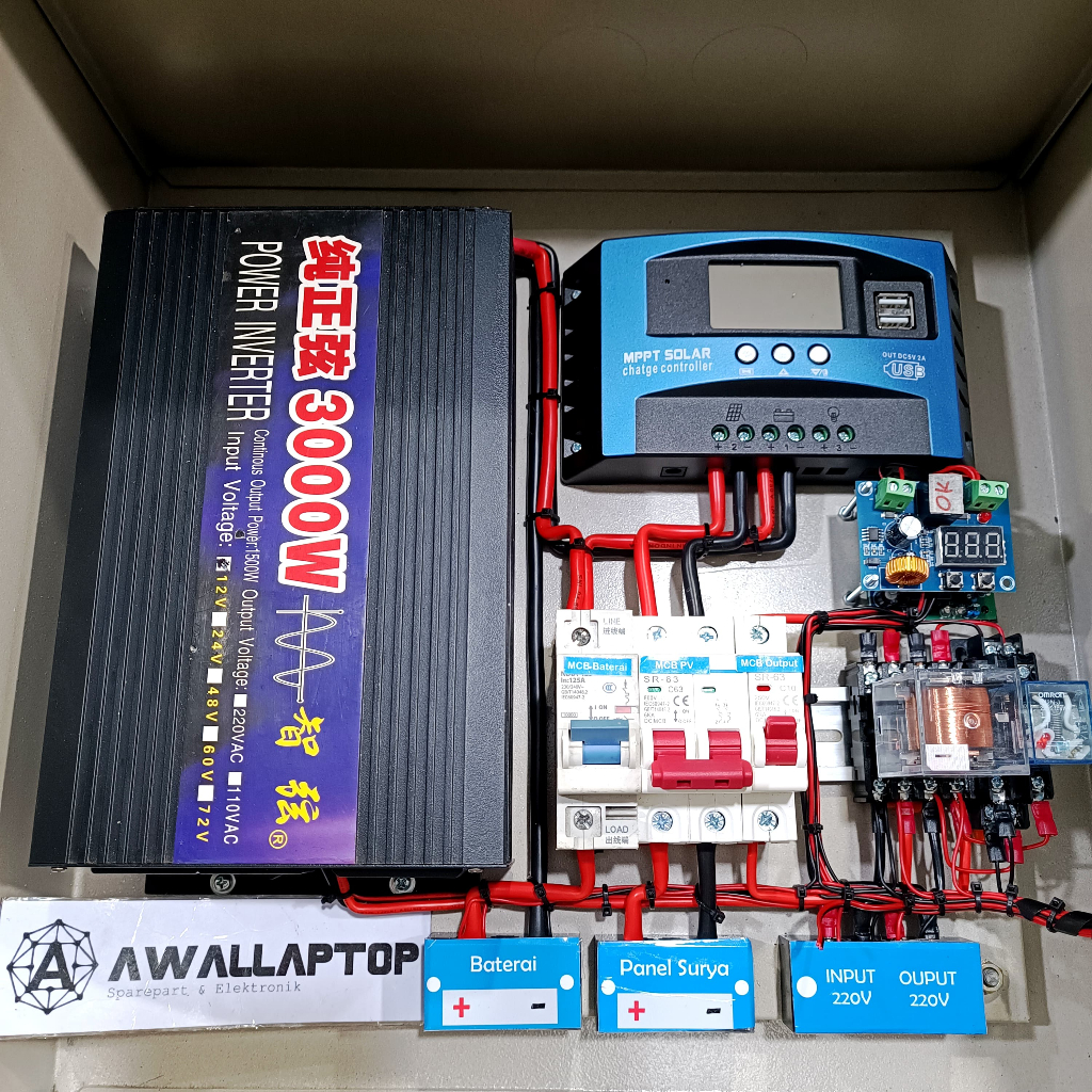 Jual box panel PLTS 3000W PSW SCC 100A ATS otomatis hybrid panel surya ...