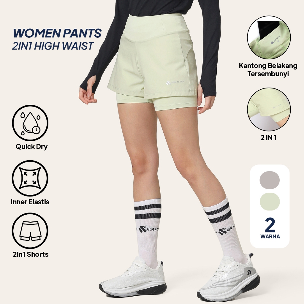 Jual GEN ACTIVE Celana Olahraga Pendek Wanita Short Pants Cewek Dry Fit Running Gym Yoga Bahan ...
