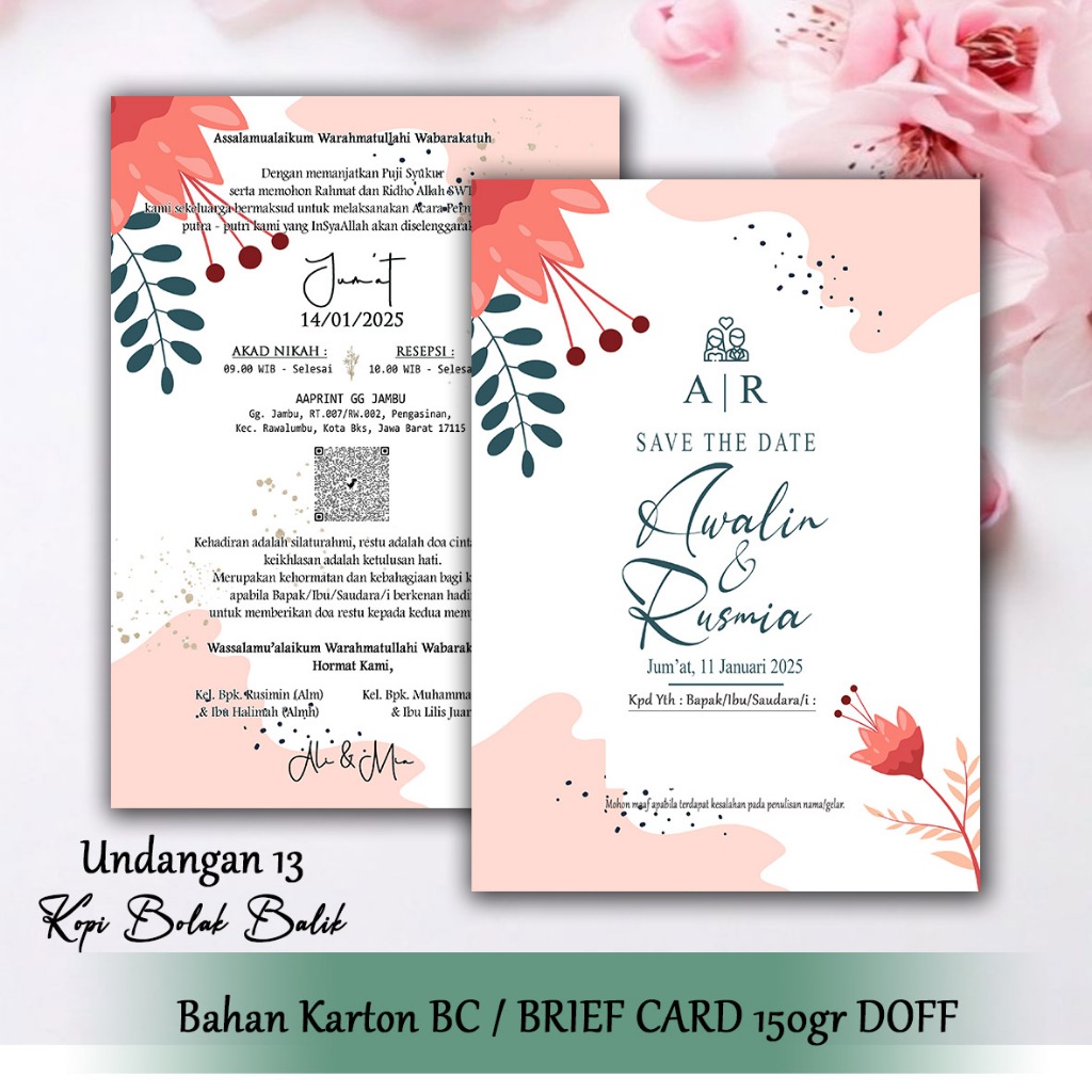 Jual UNDANGAN NIKAH KOPI SATU LEMBAR BOLAK BALIK UNDNAGAN PERNIKAHAN ...