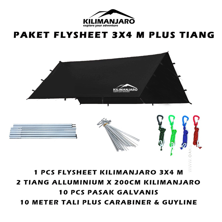 Jual Paket Flysheet 3X4 M Plus Tiang Flysheet Kilimanjaro - Plus Pasak ...