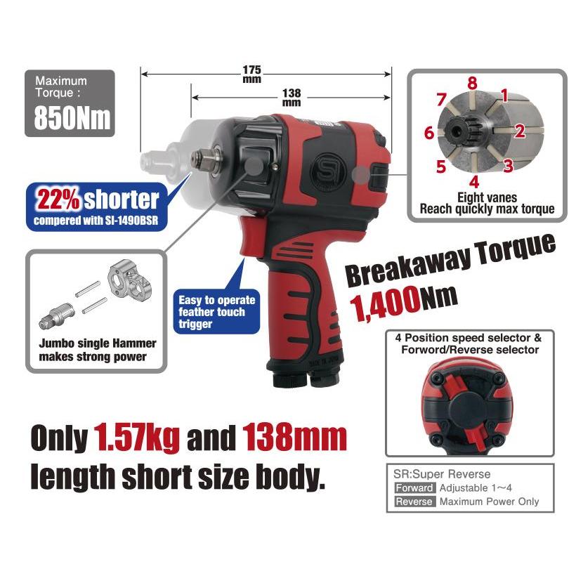 Jual Mesin Impek SHINANO SI-1460SR 1/2" Compact Impact Wrench 850Nm ...