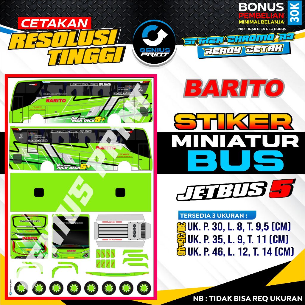 Jual Stiker Miniatur Bus [ JETBUS 5 ] Livery Barito | Nyaman Holiday ...