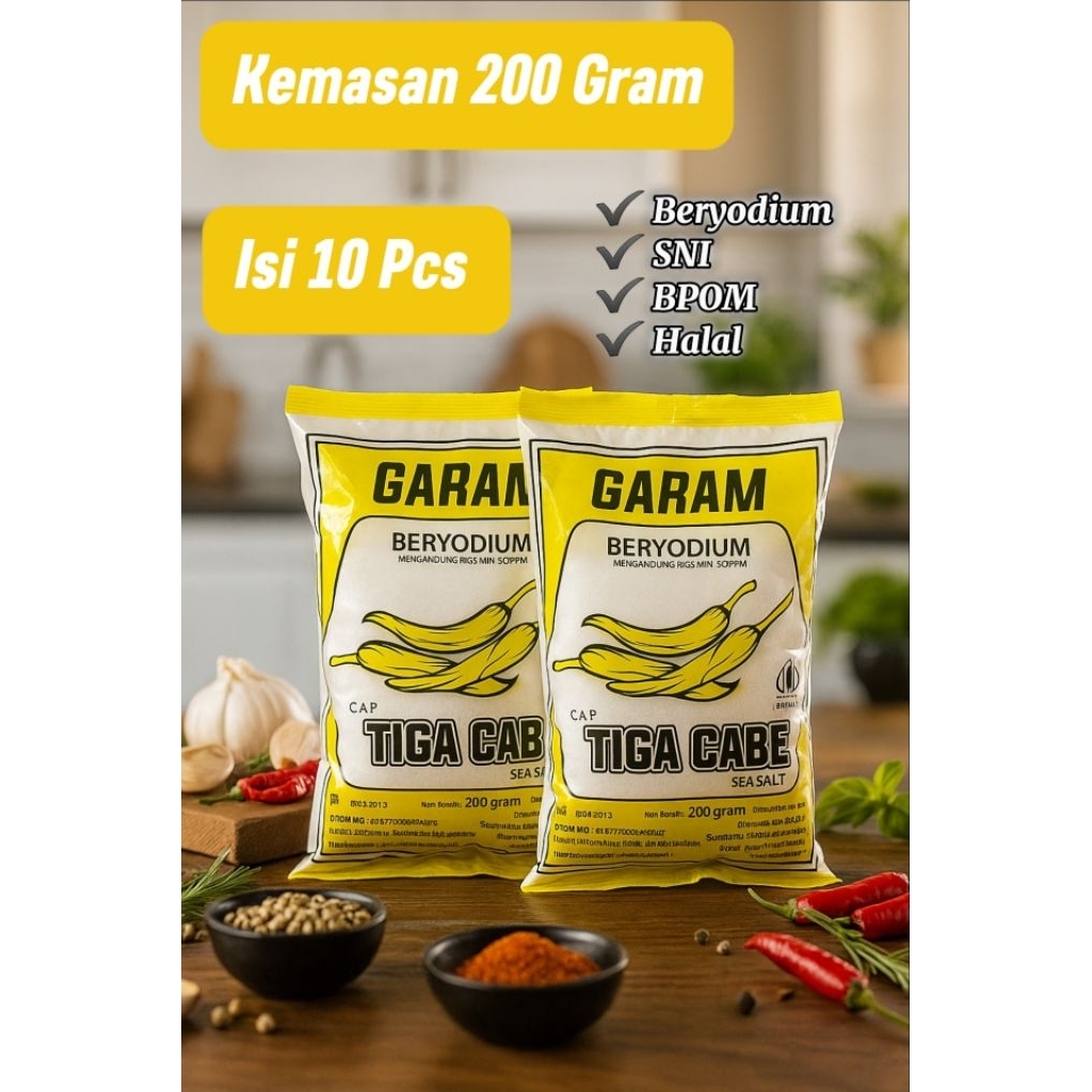 Jual Garam 10 Pcs ( Kemasan 200 Gram ) - Garam Cap Tiga Cabe - Garam ...