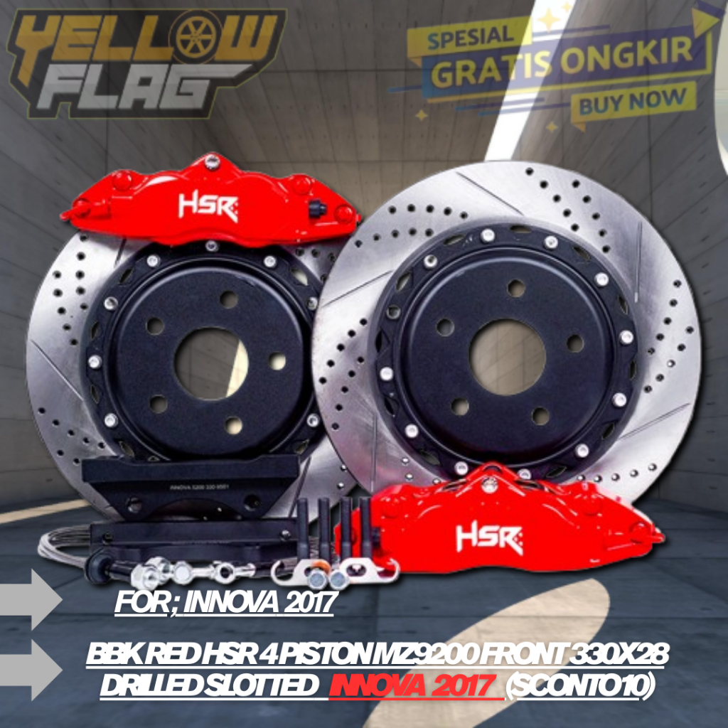 Jual BBK RED HSR 4 PISTON MZ9200 FRONT 330X28 DRILLED SLOTTED INNOVA ...