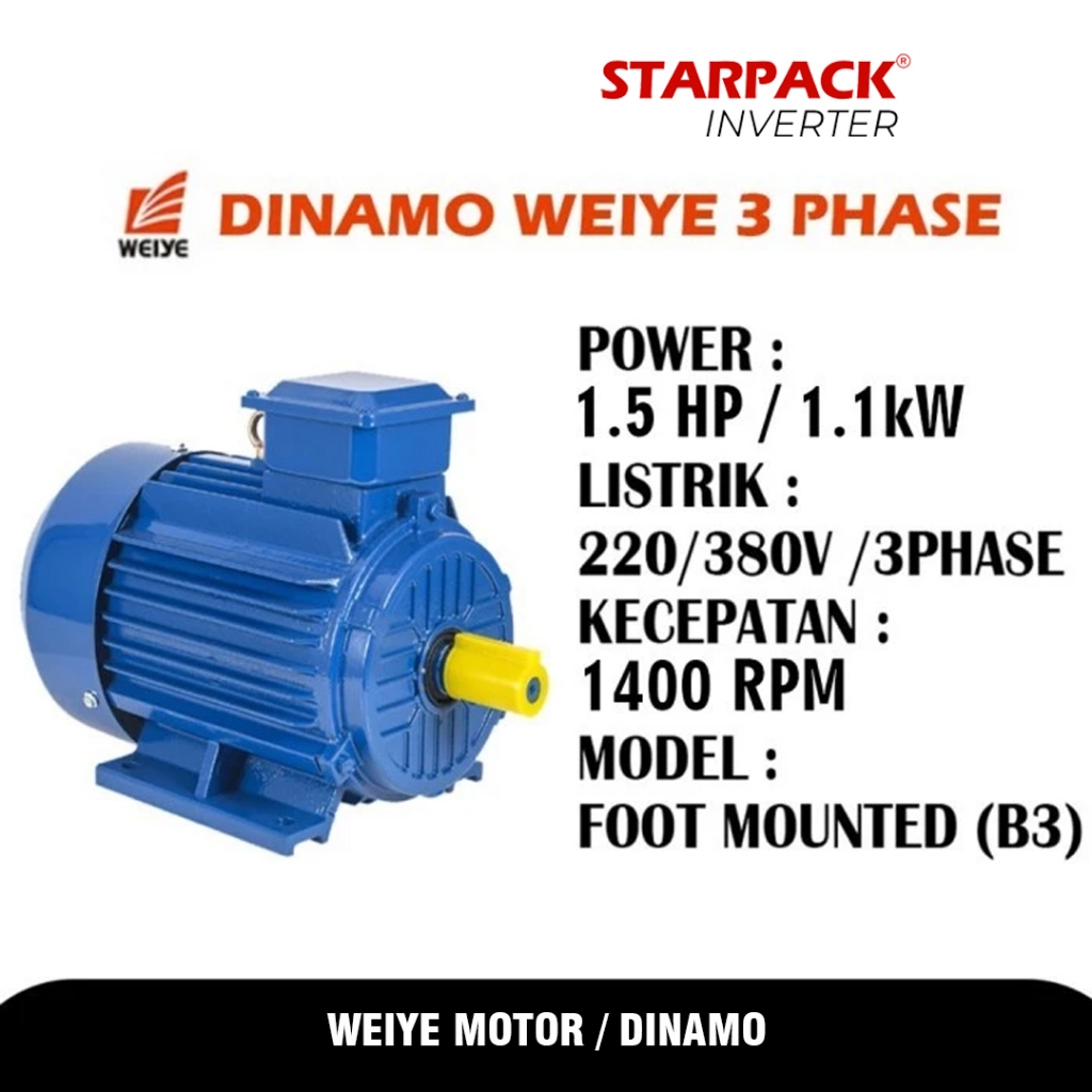 Jual WEIYE Dinamo Listrik 1.5 HP / 1.1 kW 3 Phase 1400 RPM Electric ...