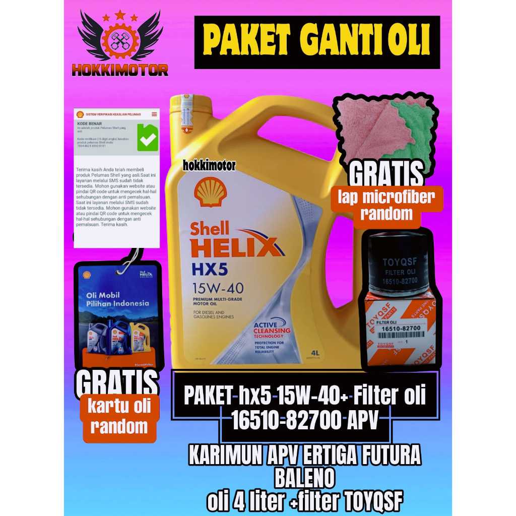 Jual [GRATIS FILTER OLI 16510-82700 APV] PAKET GANTI OLI SHELL HELIX ...
