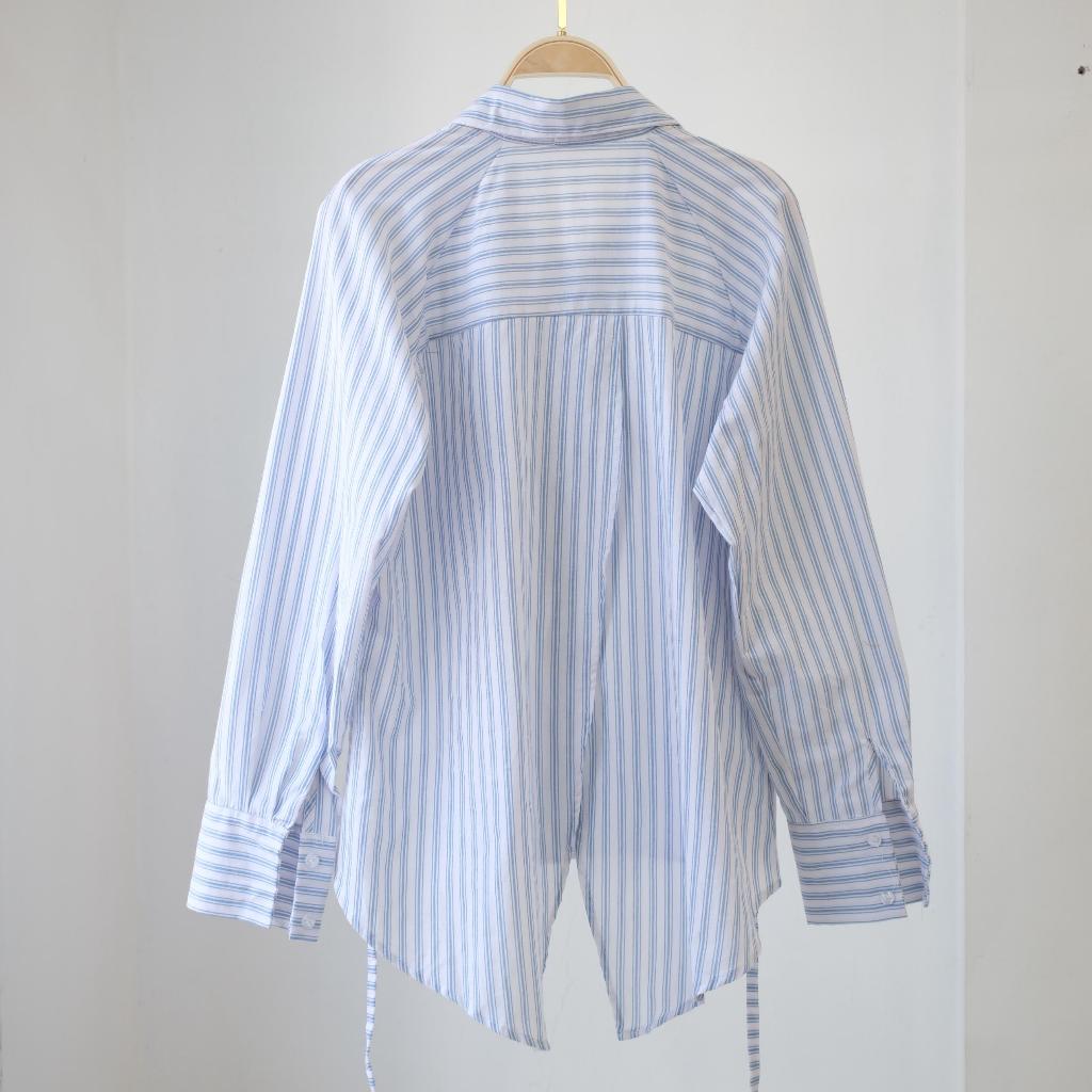 Jual Kemeja Salur Wanita Lengan Panjang Korean / Katun Yanded Stripe Salur / Atasan Salur Wanita ...
