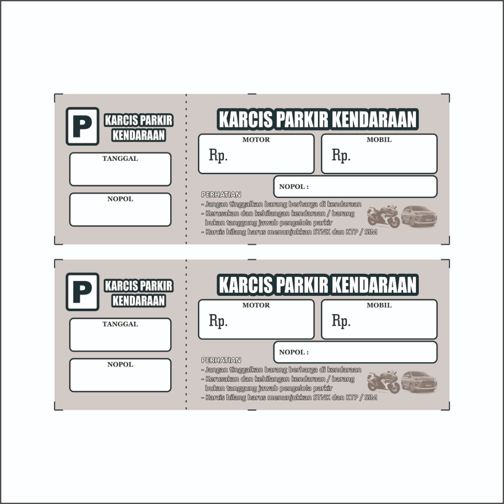 Jual KARCIS PARKIR MOTOR DAN MOBIL ISI 100 LEMBAR MURAH | Shopee Indonesia