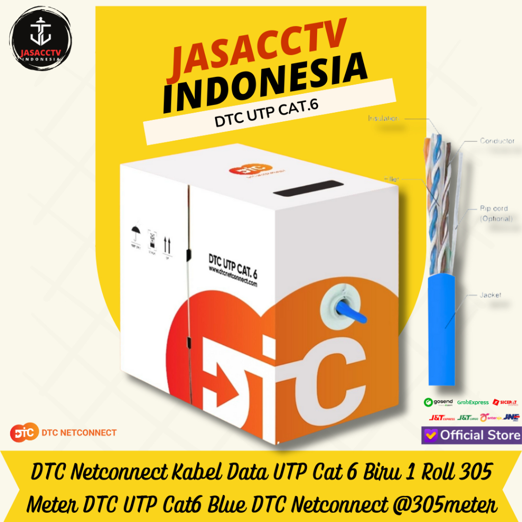 Jual DTC Netconnect Kabel Data UTP Cat 6 Biru 1 Roll 305 Meter DTC UTP ...