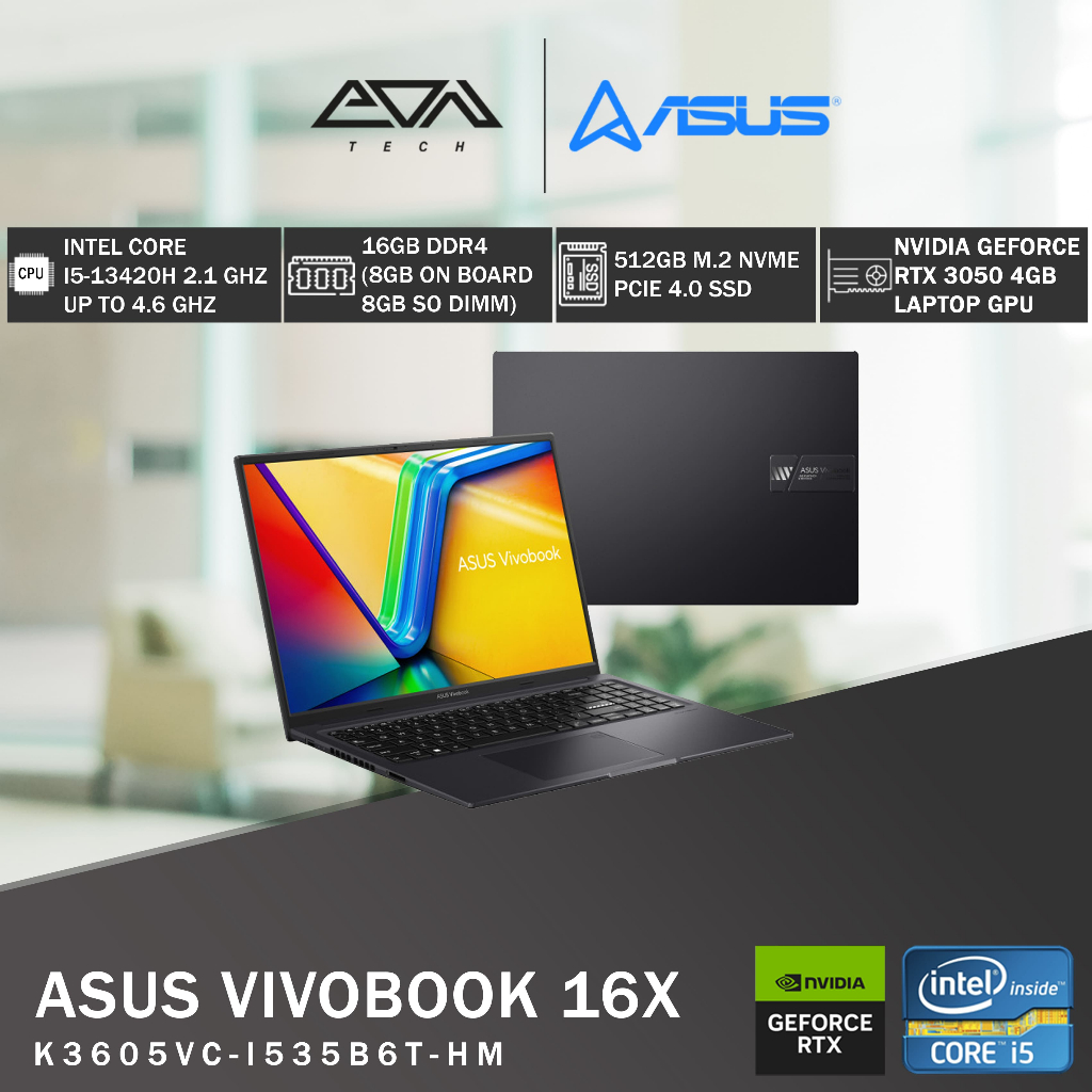 Jual ASUS Vivobook 16X K3605VC-I535B6T-HM Intel i5-13420H/16GB/512GB/RTX 3050 4GB/16" WUXGA IPS ...
