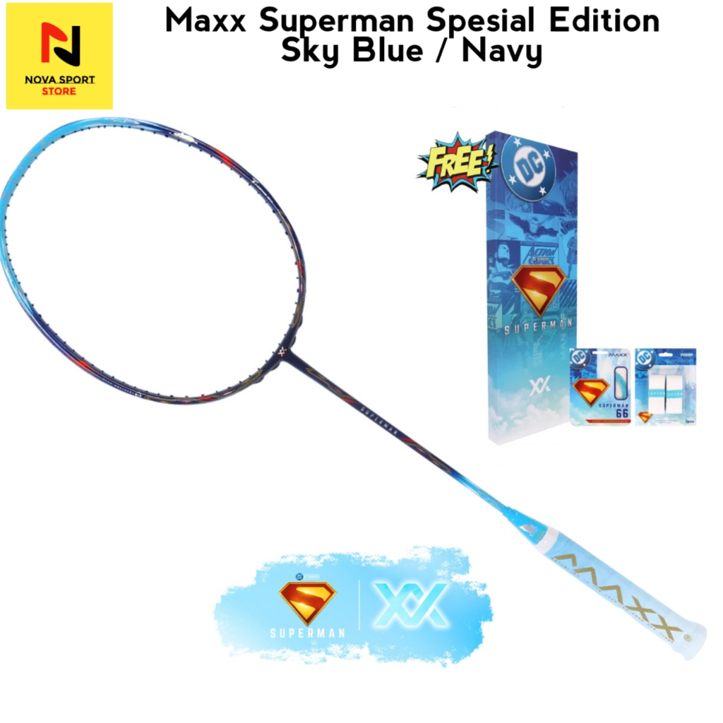 Jual Maxx Raket Badminton Superman Spesial Edition Sky Blue Navy ...