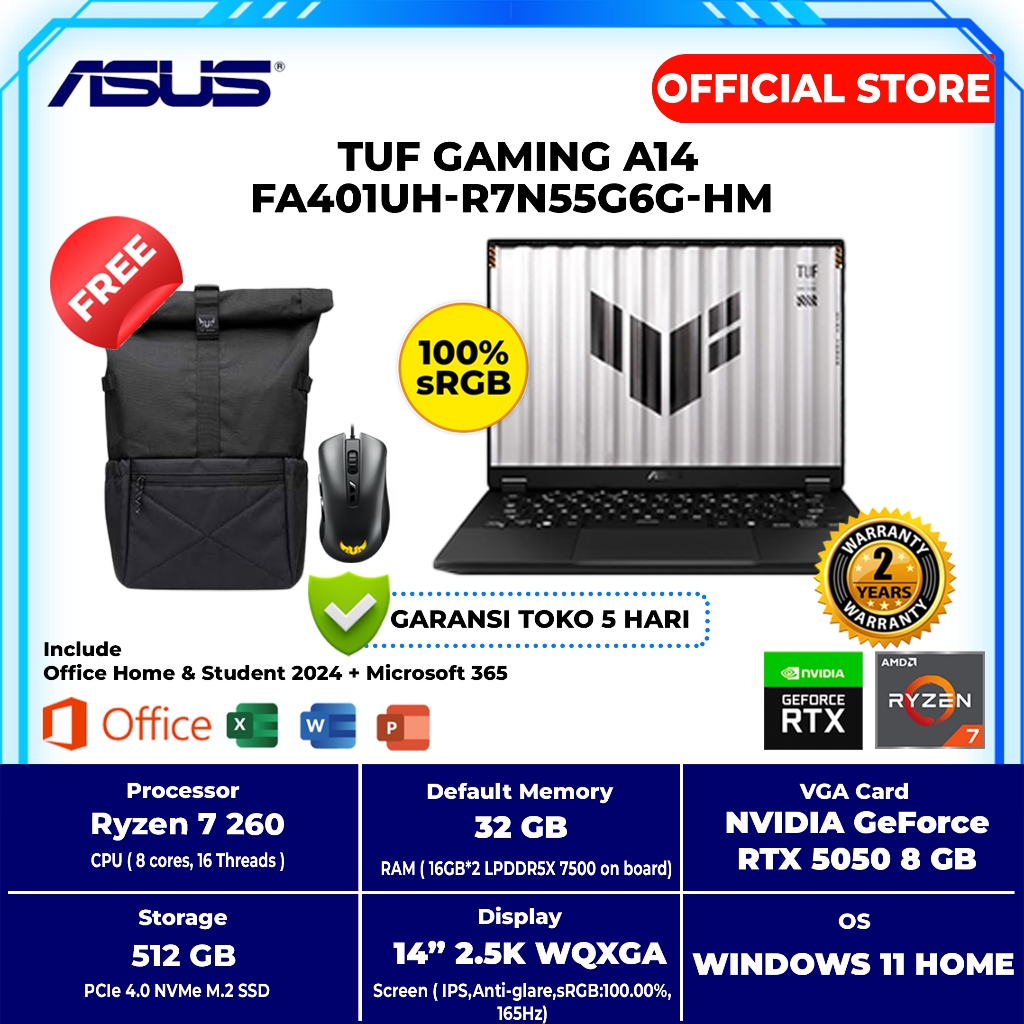 Jual ASUS TUF GAMING A14 FA401UU-R745G7G-HM GREY AMD RYZEN 7-8845HS ...
