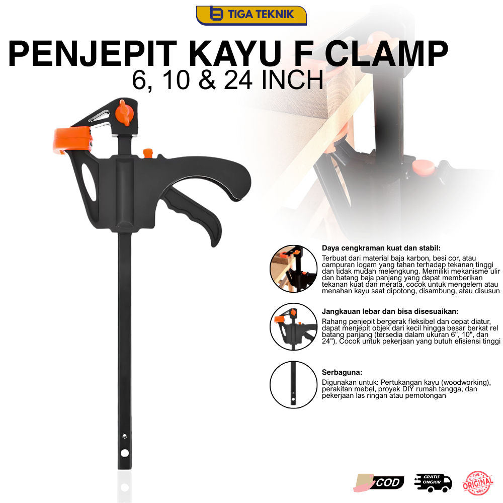 Jual F Clamp Penjepit Kayu Catok Klem Kayu F 6, 10, 24 Inch / Clamp ...
