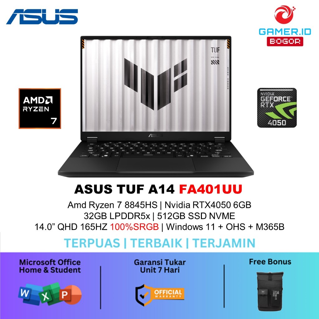 Jual ASUS TUF A14 FA401UU AMD RYZEN 7 8845HS RTX4050 6GB/ 32GB 512GB ...