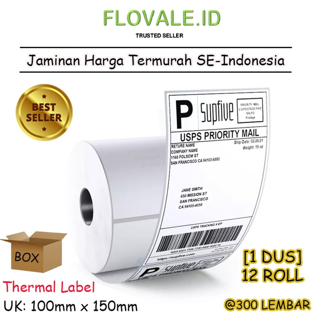 Jual LABEL THERMAL [100 x 150] KERTAS STICKER BARCODE 100x150 mm (300 Pcs) - BOX | Shopee Indonesia