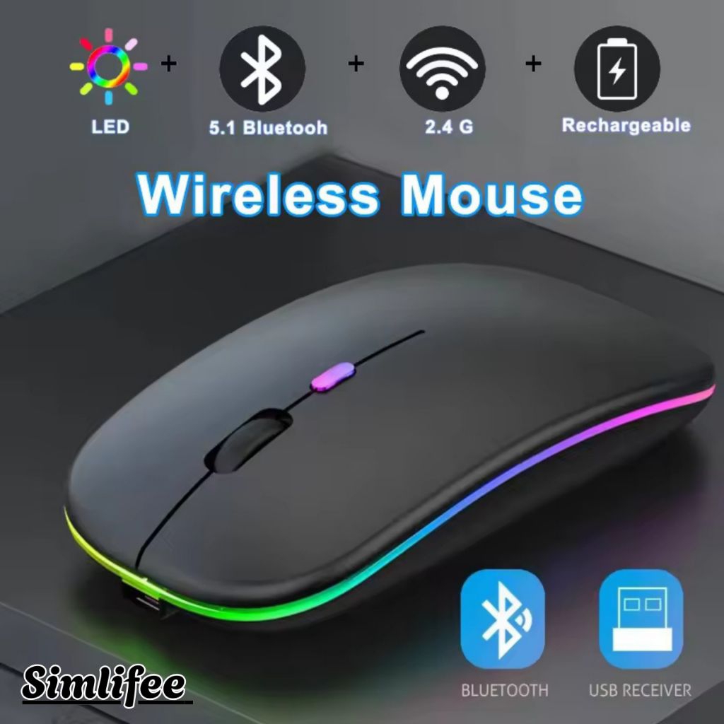 Jual Mouse Wireless Rechargeable Led RGB 2.4G+ Bluetooth Mouse 2 In1 ...